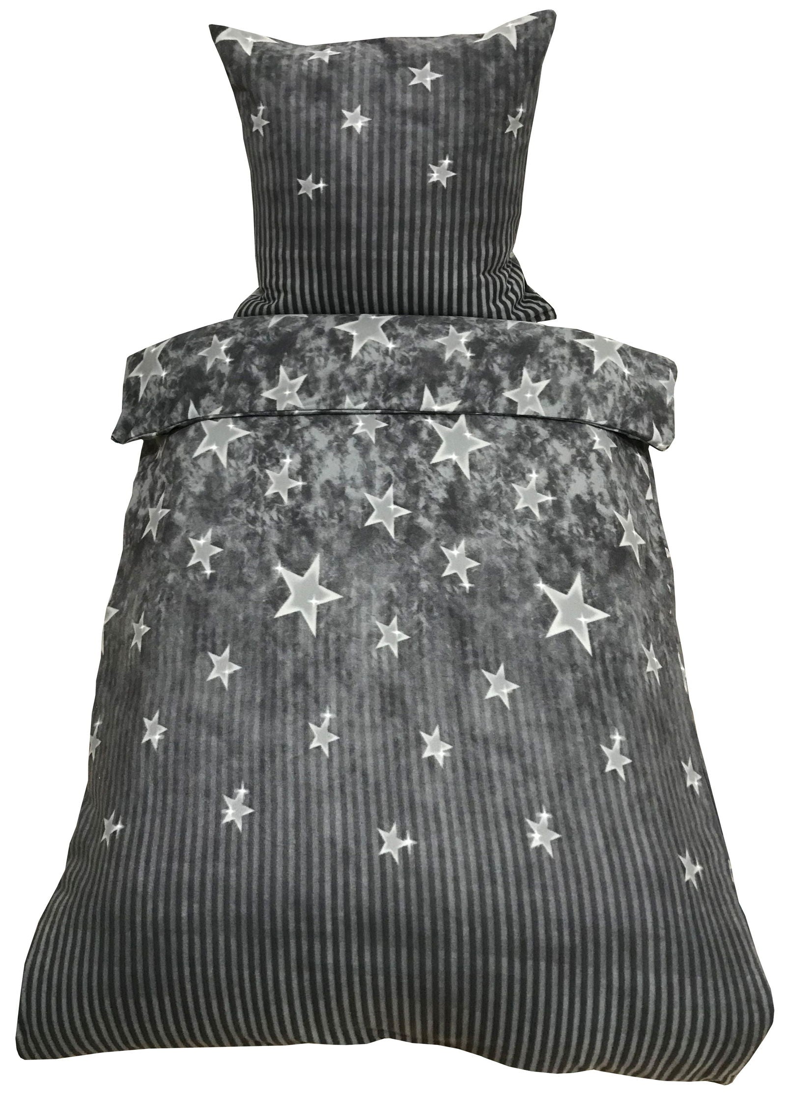 Winter Bettwäsche 135x200 cm Sterne Stars grau silber Flausch Warme Fl ...
